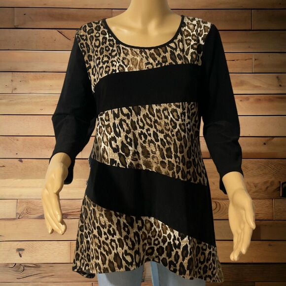 Notations | Tops | Notations Womens 34 Sleeve Top With Leopard Print ...